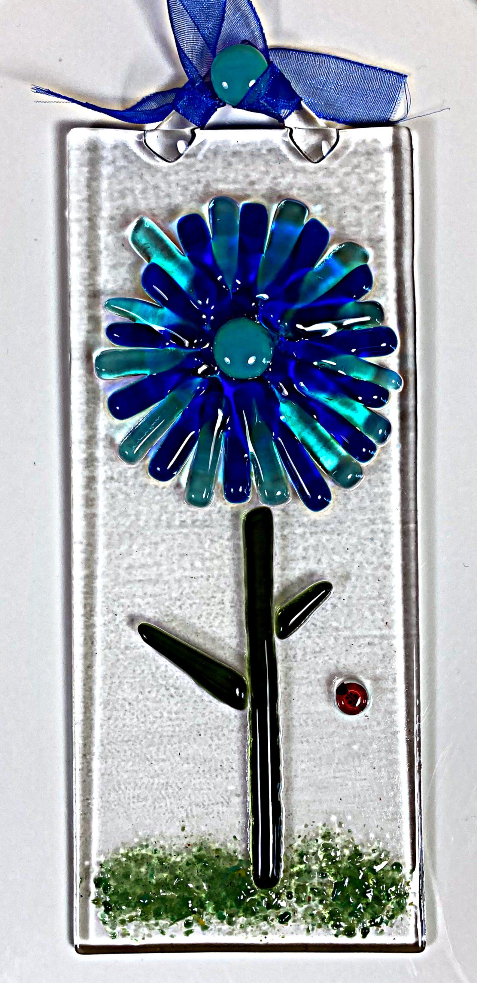Whimsical Fused Glass Flower Sun Catchers in Blues / Teacher Gift ...