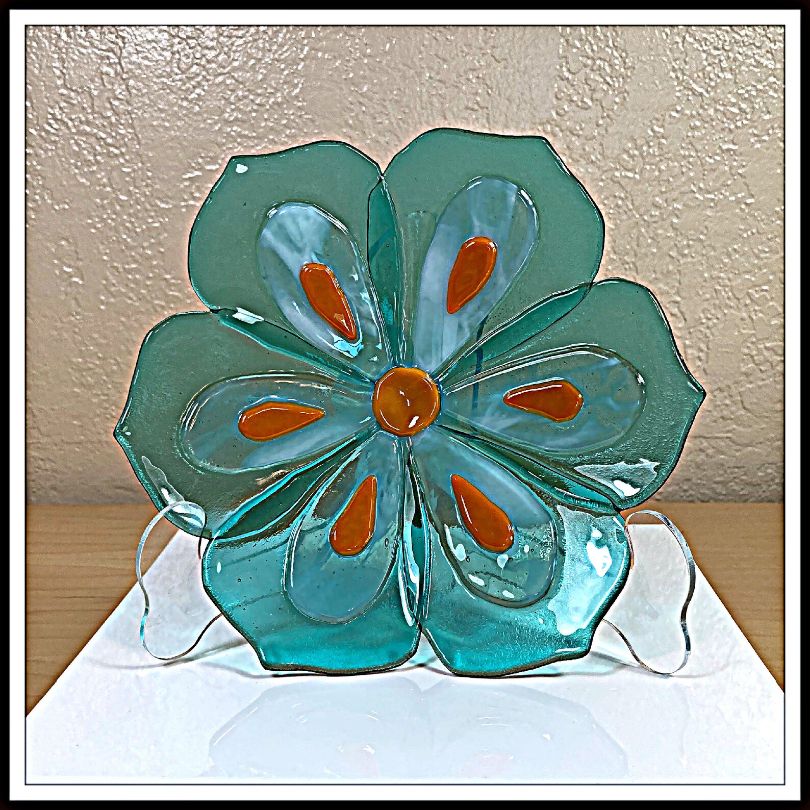 Fused Glass Dimensional Flower Bowl in Transparent Aqua Wispy - Etsy