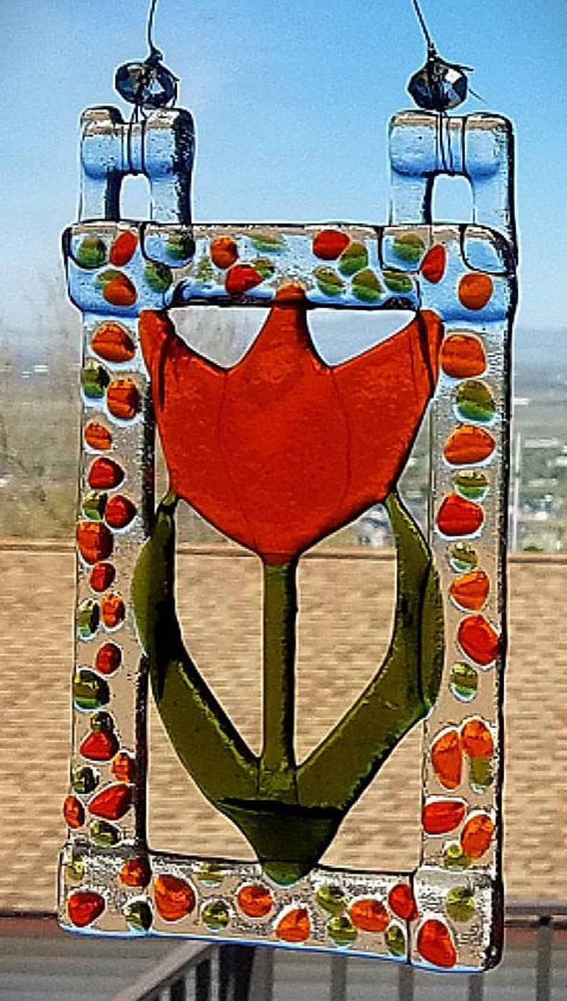 Whimsical Fused Glass Tulip Sun Catchers / Plum Purple / | Etsy