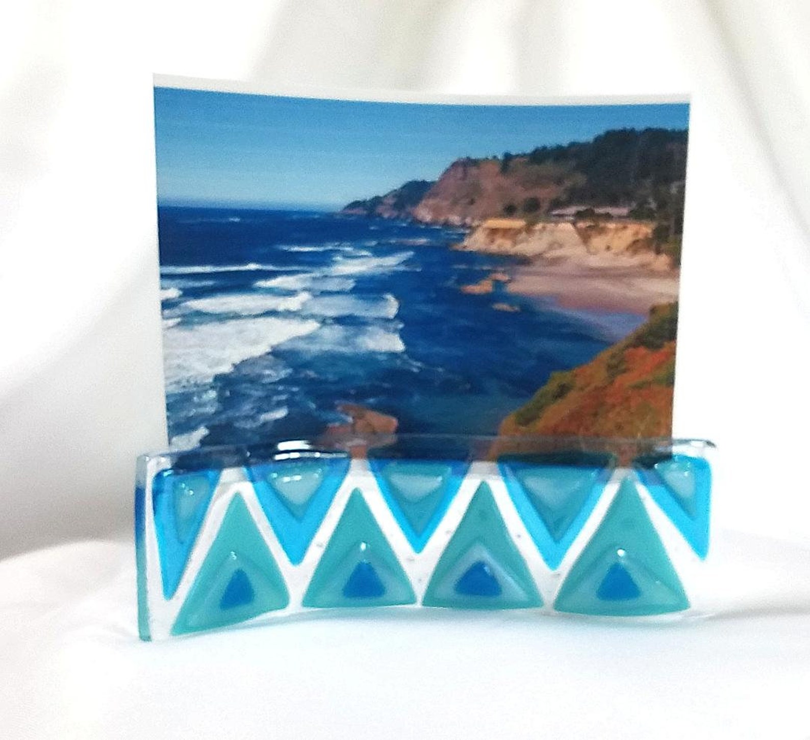 Curvy Photo Stand Picture Holder Blue and White Triangles Photo Holder ...
