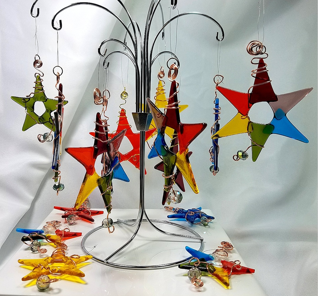 Wire-wrapped Fused Glass Stars With Crystal / Suncatchers / Ornaments ...