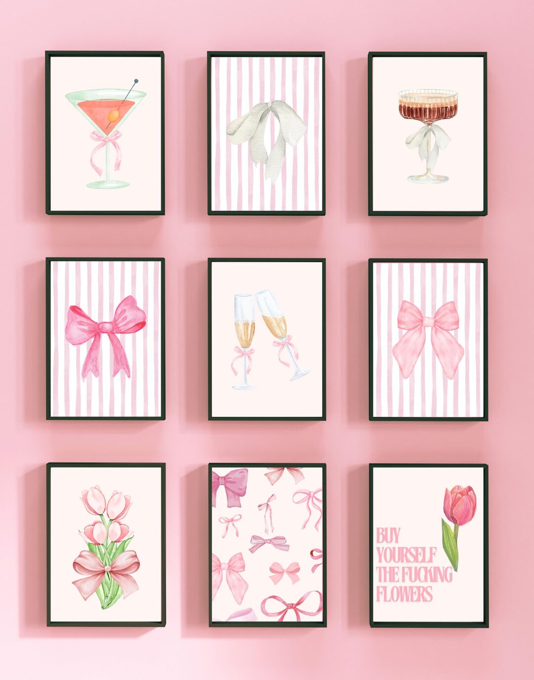 Set of Ten Coquette Bow Prints Pink Preppy Coquette Room Decor Girly ...