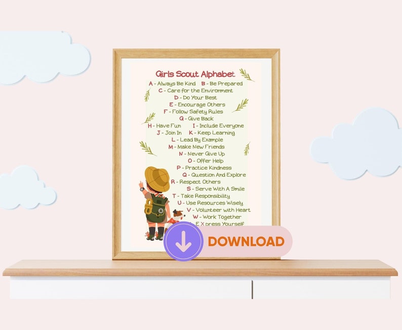 Vintage Girl Scout Alphabet Poster, Girl Scout Values Printable ...