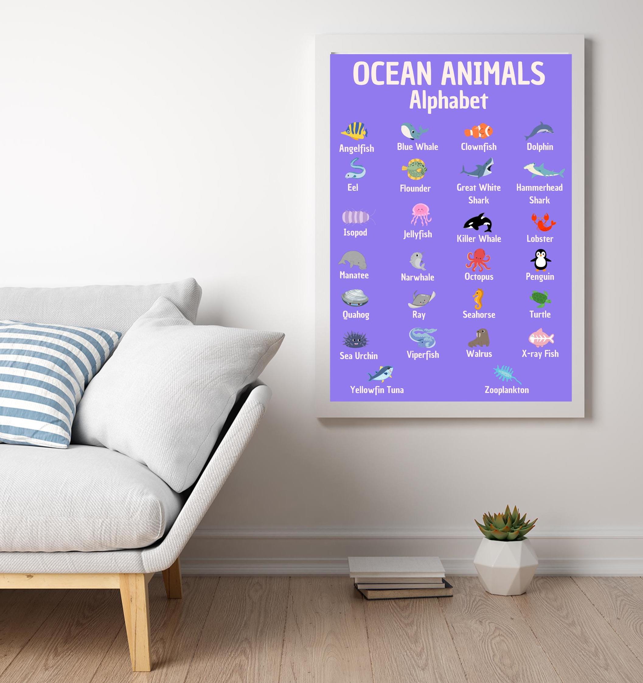 Alphabet Poster Ocean Animals, Digital Download Educational Wall Art ...