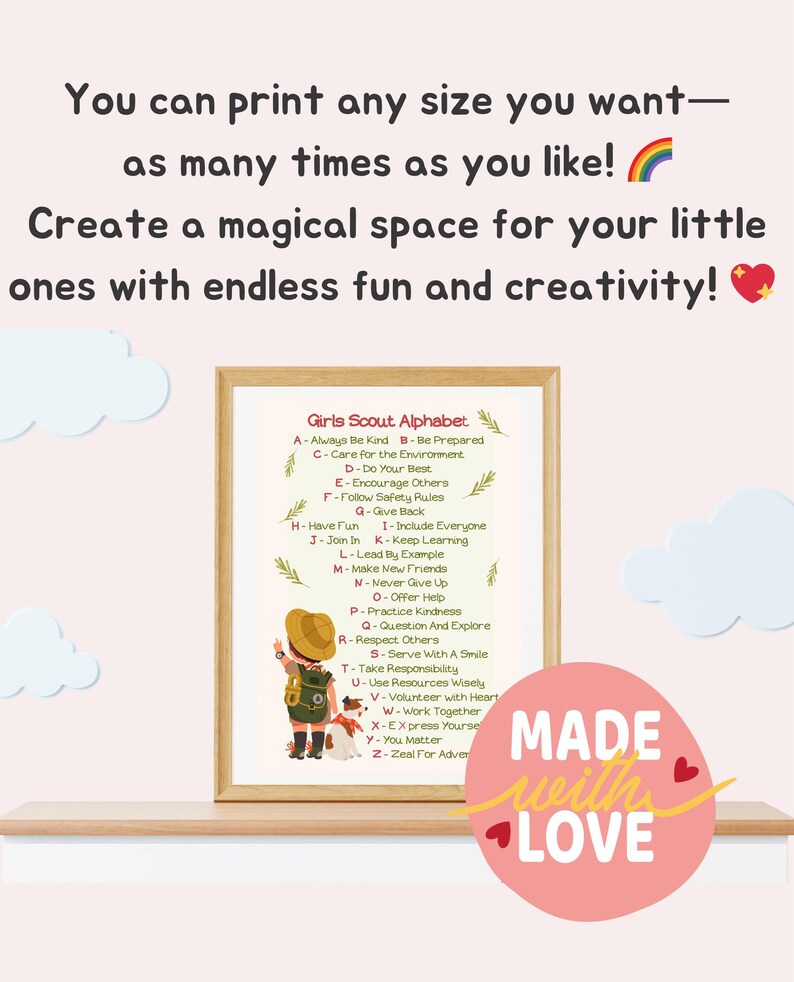Vintage Girl Scout Alphabet Poster, Girl Scout Values Printable ...