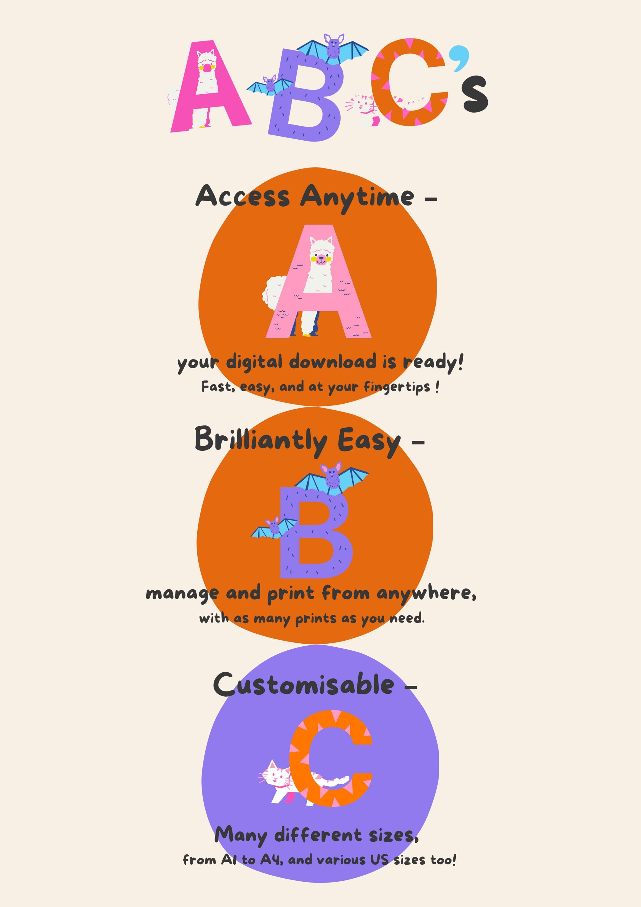 Alphabet Poster Ocean Animals, Digital Download Educational Wall Art ...