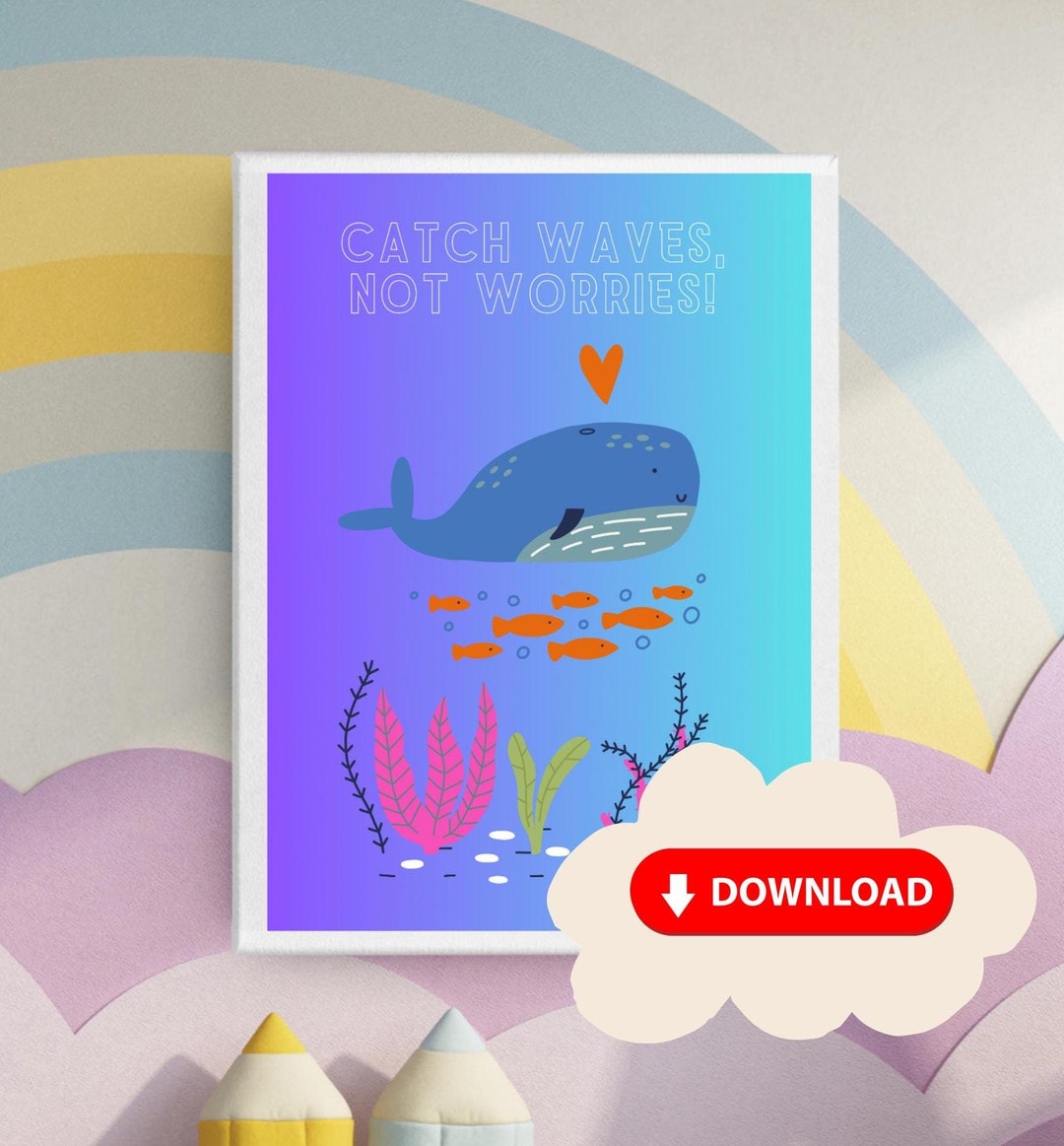 Ocean Animal Affirmation Poster, Whale Digital Download Wall Art, Kids ...