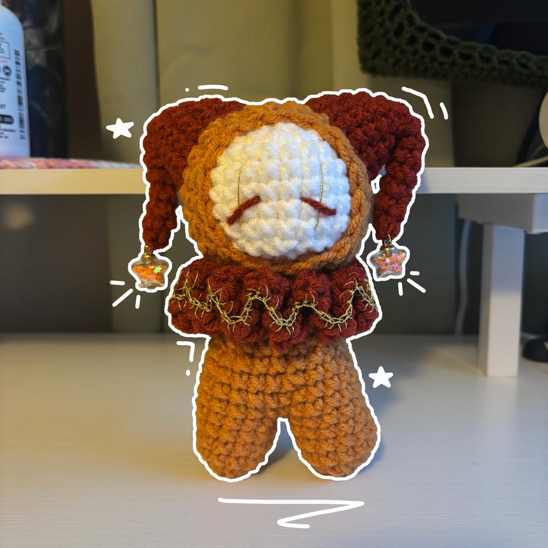 Handmade Crochet Jester Plushie – Whimsical Amigurumi Clown Doll in ...
