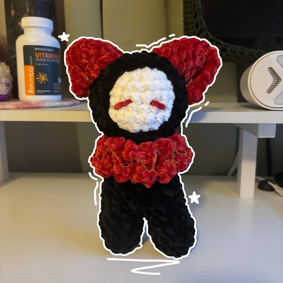 Handmade Crochet Fluffy Jester Plushie – Whimsical Amigurumi Clown Doll ...