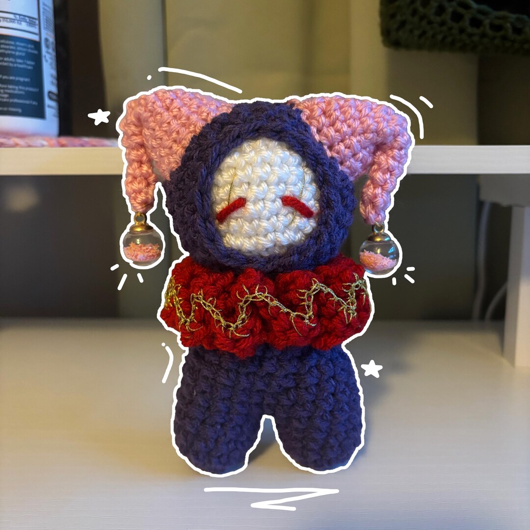 Handmade Crochet Jester Plushie – Whimsical Amigurumi Clown Doll in ...