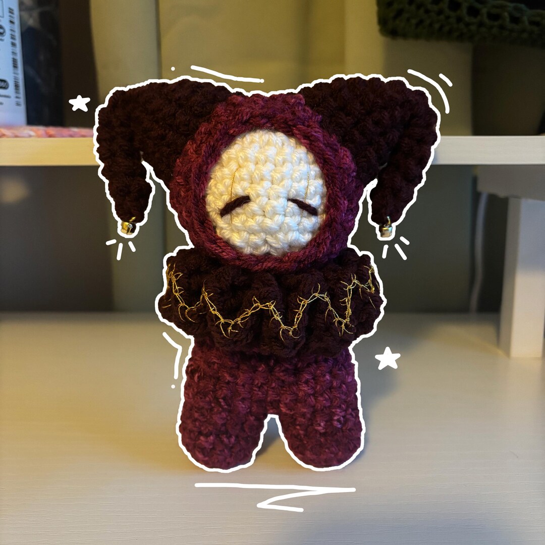 Handmade Crochet Jester Plushie – Whimsical Amigurumi Clown Doll in ...