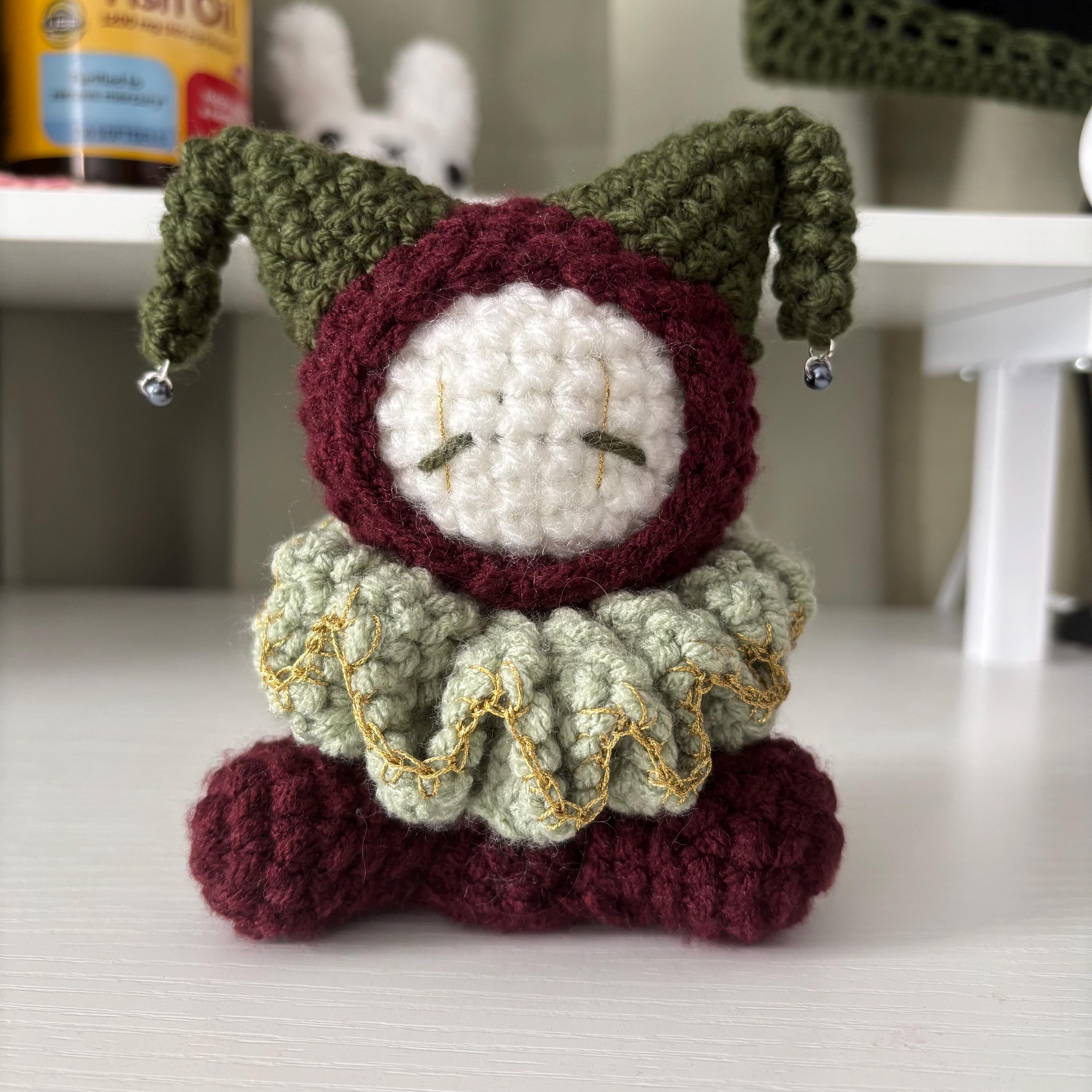 Handmade Crochet Jester Plushie – Whimsical Amigurumi Clown Doll in ...