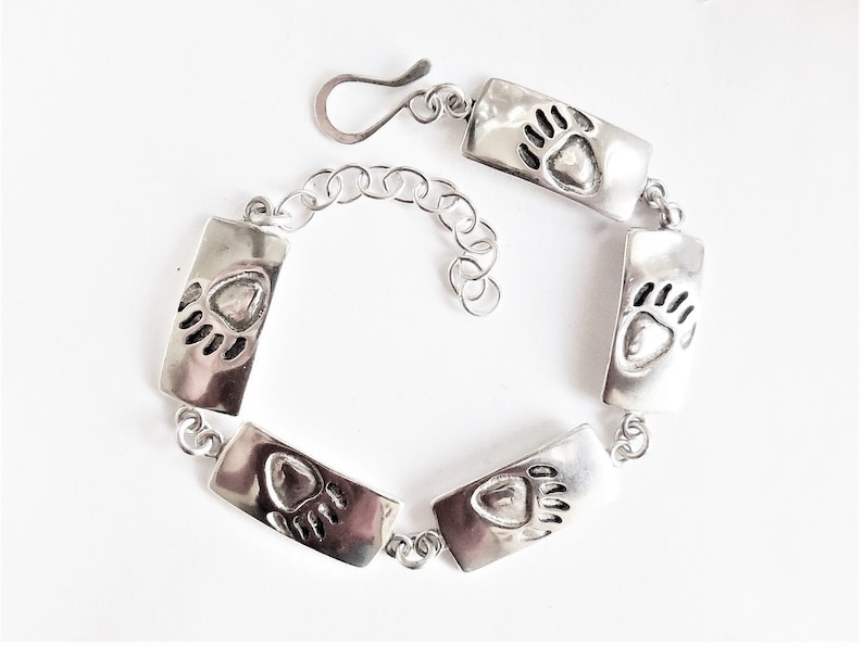 Sterling Bear Paw Print Bracelet, Kodiak Bear Gift, Alaska Wildlife ...