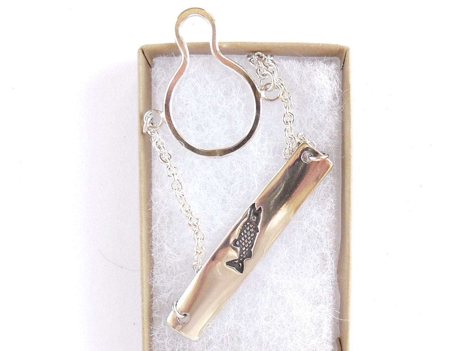 Sterling Salmon Tie Chain With Button Anchor, Alaska Tie Clip, Kayaker ...