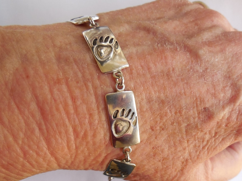 Sterling Bear Paw Print Bracelet, Kodiak Bear Gift, Alaska Wildlife ...