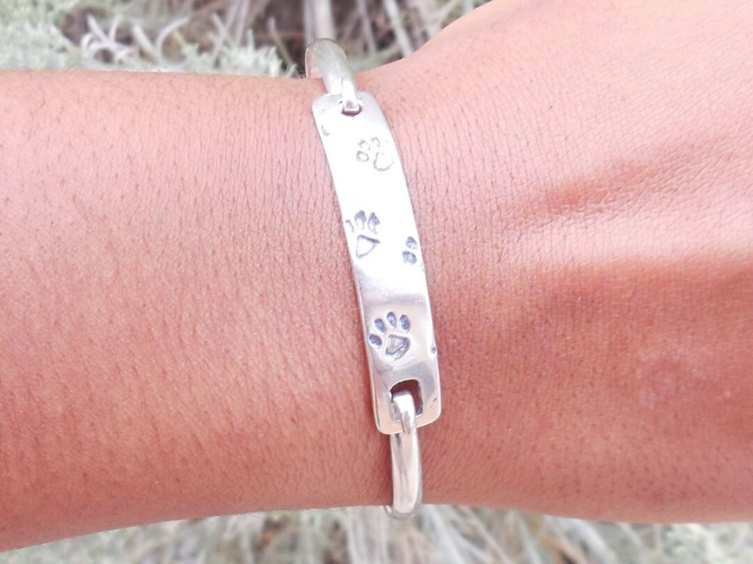 Sterling Paw Print Bracelet, Dog Lover Bangle, Kitty Staff Jewelry, Pet ...