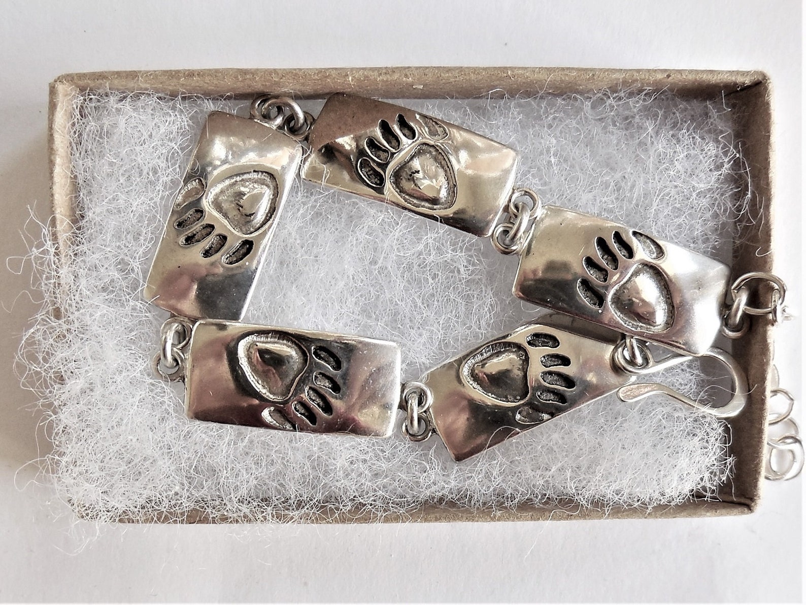 Sterling Bear Paw Print Bracelet, Kodiak Bear Gift, Alaska Wildlife ...