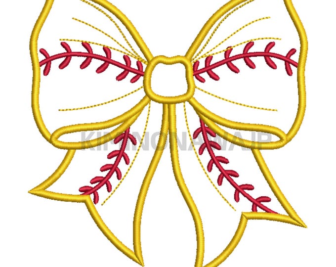 Sport Bow Appliqué DST EMBROIDERY DESIGN, Softball Side Ribbon Coquette ...