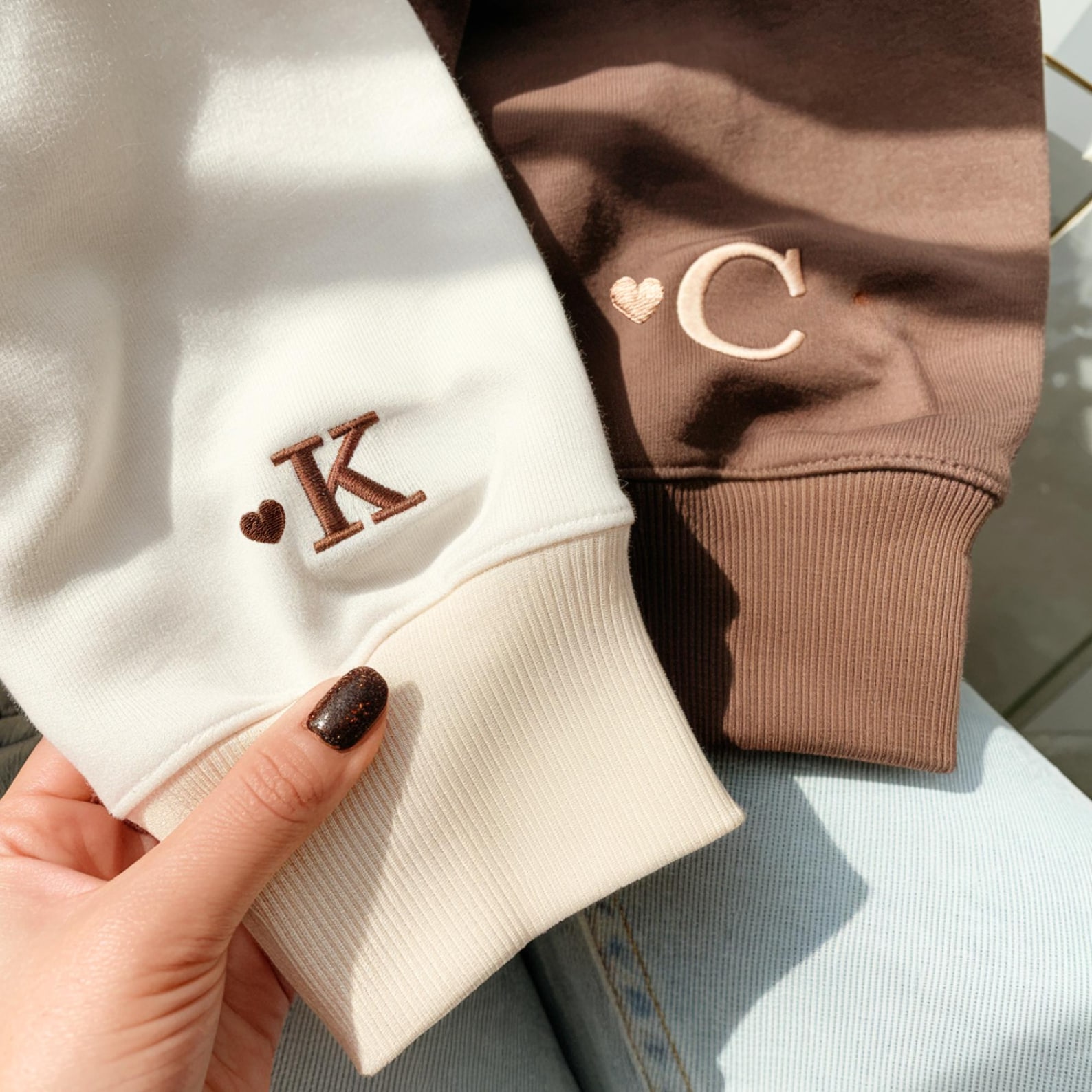 Custom Embroidered Initial Heart Sweatshirt: Couples Personalized ...