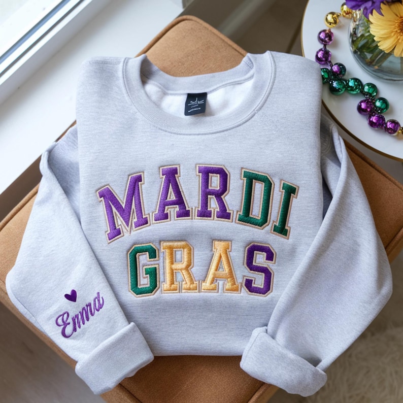 Embroidered Mardi Gras Sweatshirt: Personalized Varsity Carnival ...