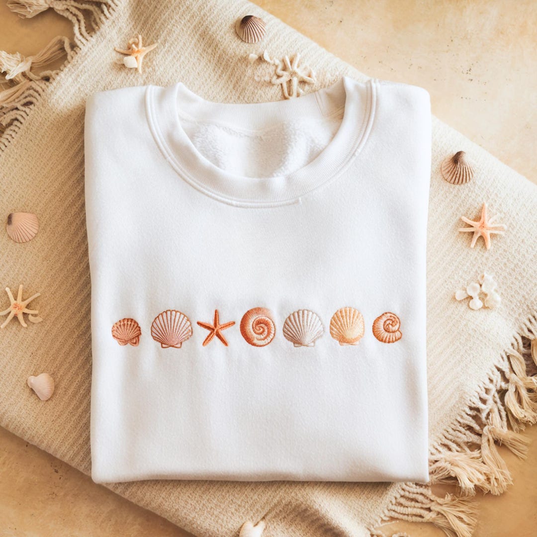 Seashell Embroidered Sweatshirt, Beach T-shirt, Summer Woman Shirt ...