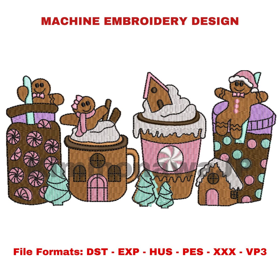 Christmas Coffee Machine Embroidery Design, Latte Christmas DST ...