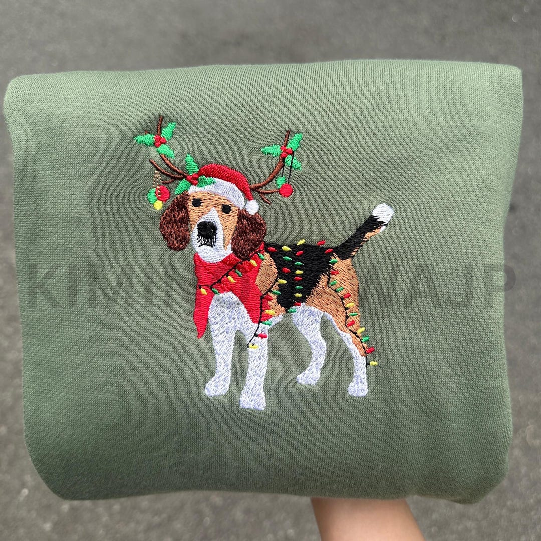 BEAGLE Reindeer Hat Christmas Embroidery Design, Christmas Beagle ...