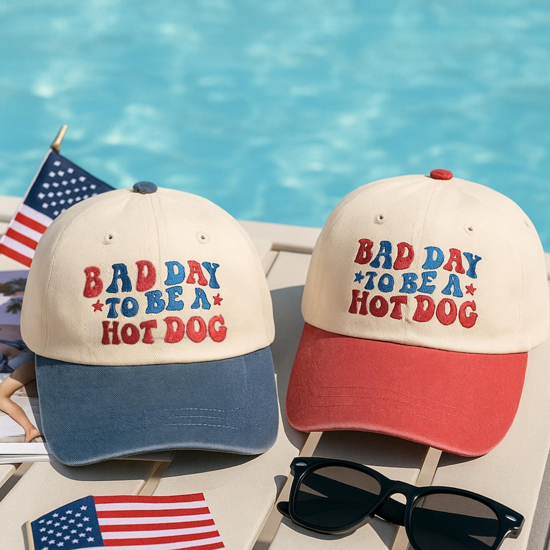 Bad Day to Be a Hot Dog Two-tone Hat | Funny 4th of July Adjustable Hat ...
