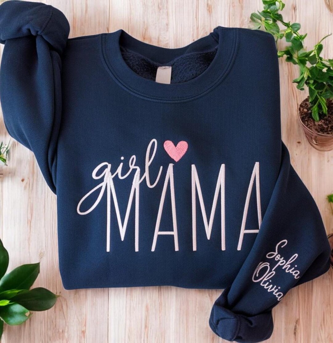 Personalized Girl Mama Embroidered Sweatshirt, Custom Mom of Girls ...