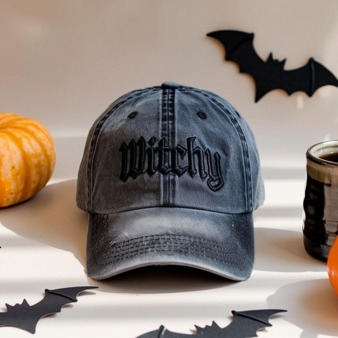 Witchy Embroidered Washed Cotton Hat, Halloween Cap - Etsy