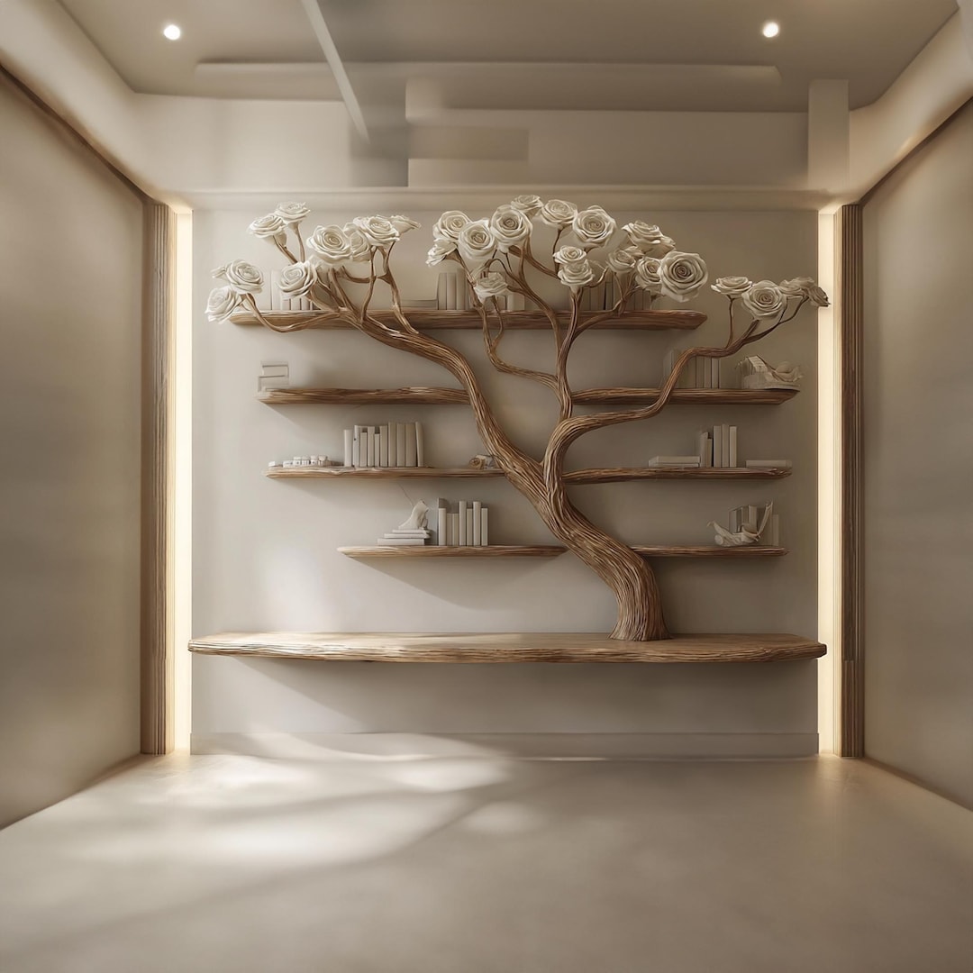 Custom Tree Bookshelf Rustic Wooden Book Tree Shelf Unique Wall-mounted ...