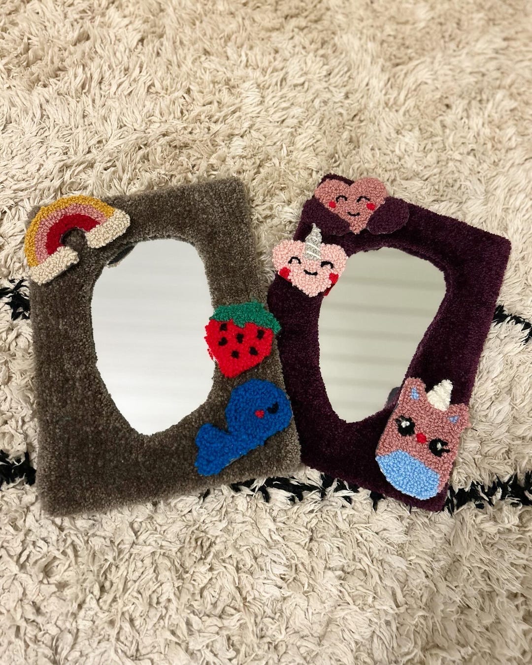 Tufted Mirrors With Punch and Needle Badges of Your Choice - Etsy
