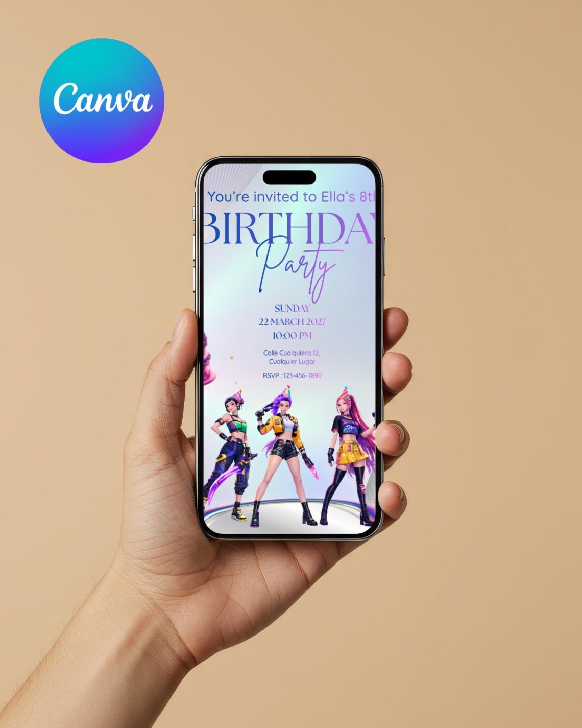 Neon K-pop Fantasy Birthday Invitation | Anime Idol Party Invite ...
