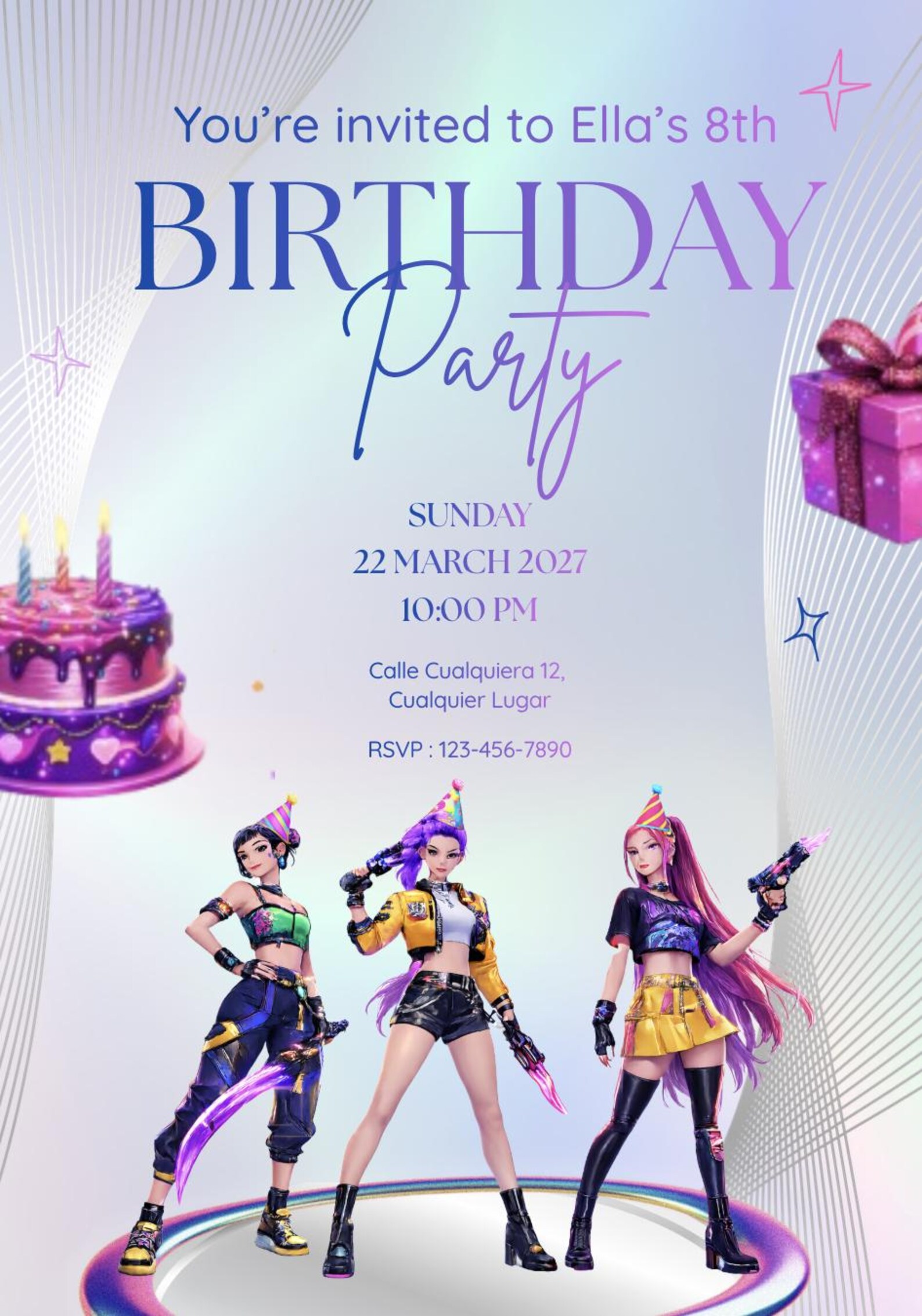 Neon K-pop Fantasy Birthday Invitation | Anime Idol Party Invite ...
