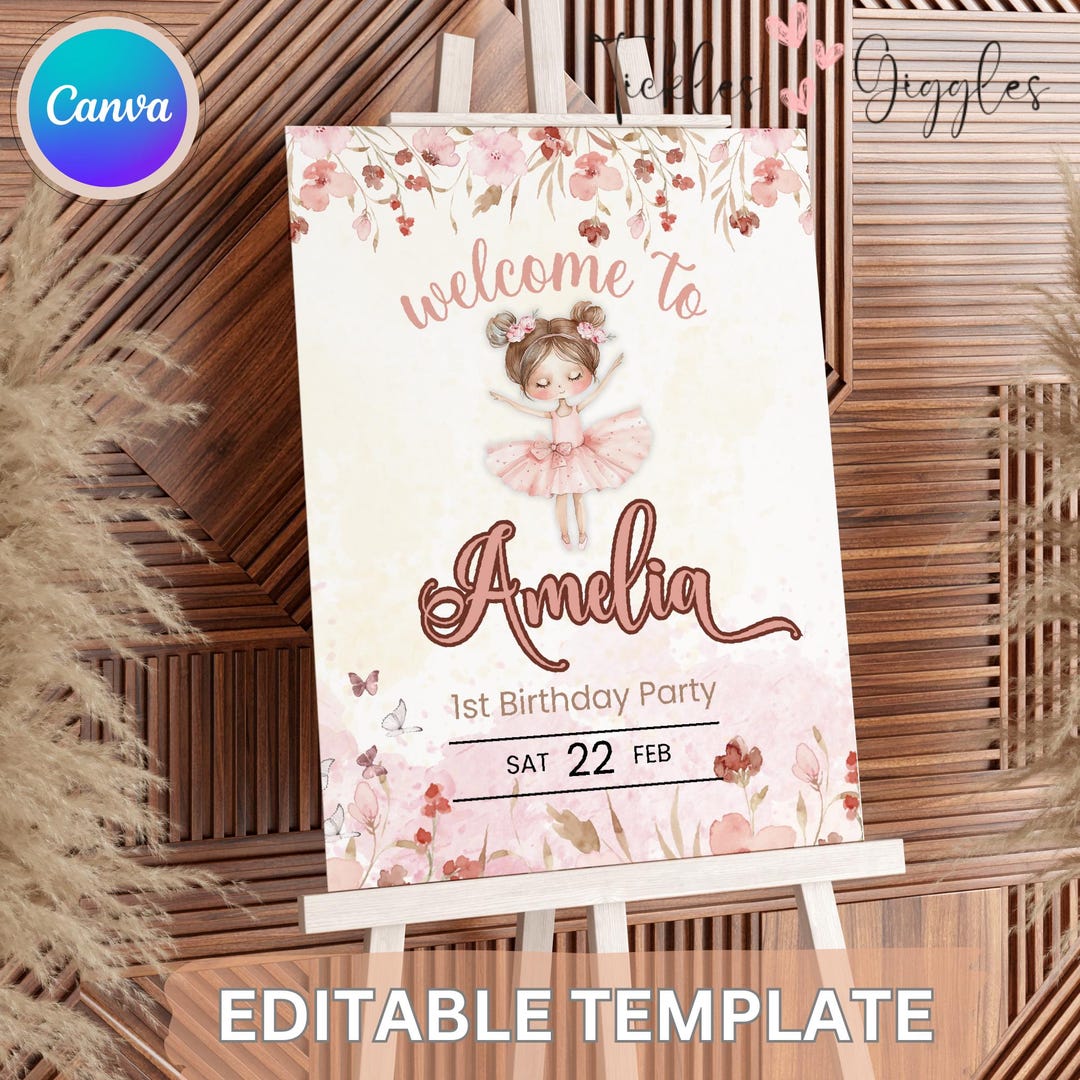 Ballerina Themed Welcome Sign Birthday 1st, Welcome Sign Editable ...