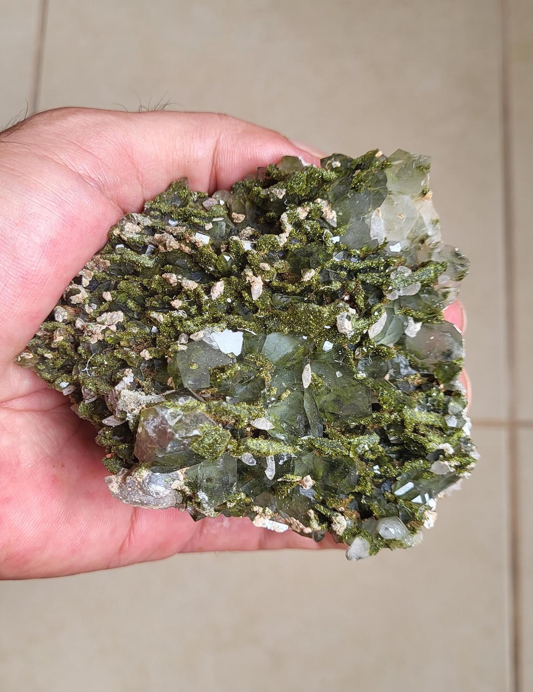Epidote and Quartz With Calcite - Forest Epidote Cluster - Natural Home ...