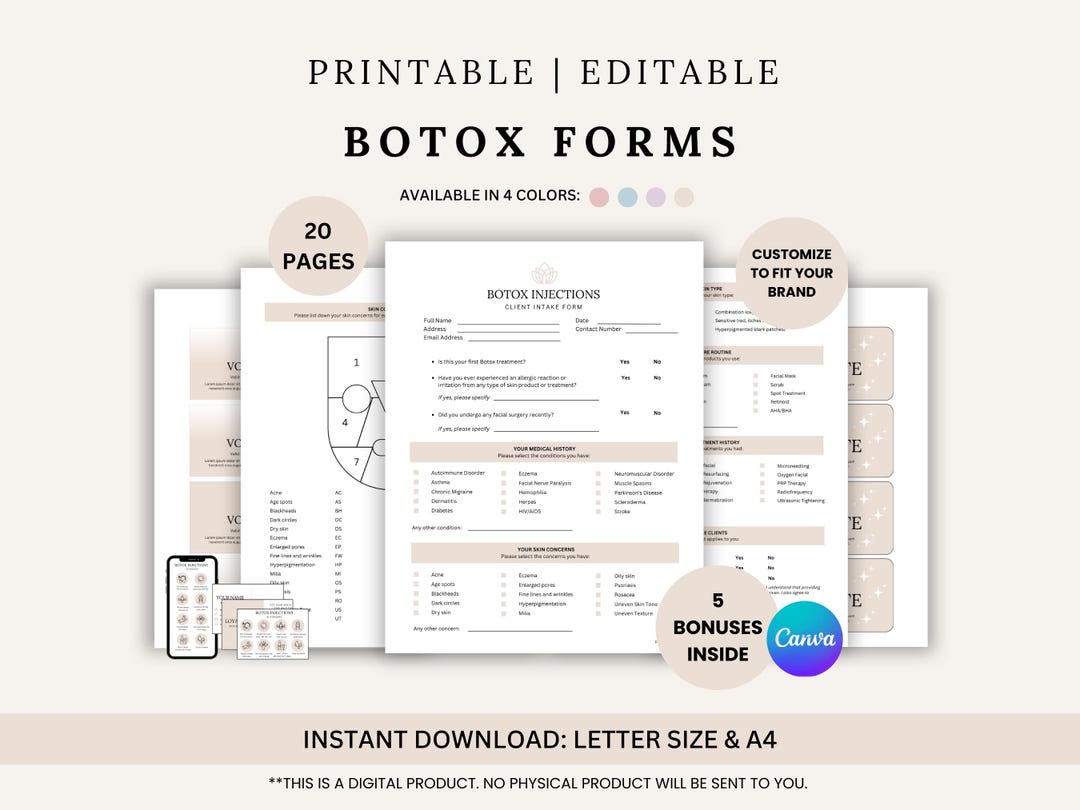 Botox Form Consent Template Editable Skin Clinic Beauty Client Intake ...