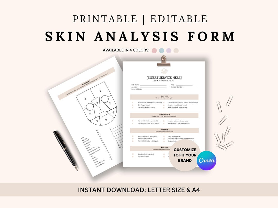 Skin Analysis Form Treatment Consultation Skin Assessment Anatomy Skin ...
