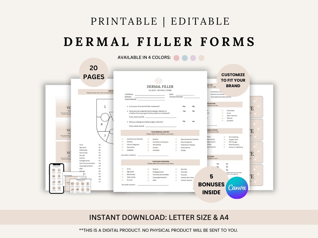 Dermal Filler Record Form Filler Consent Form Bundle Minimalist Medspa ...
