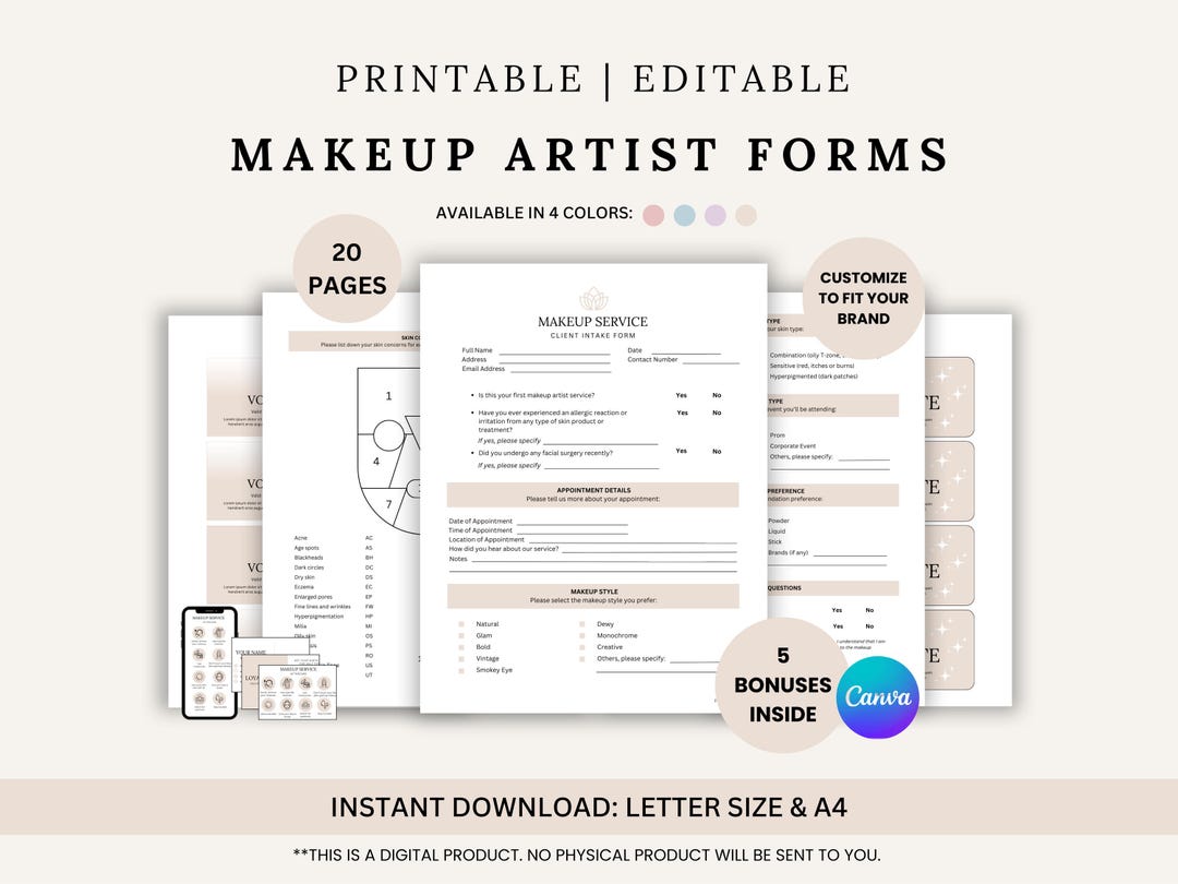 Makeup Artist Contract Form Bundle Minimalist Bride Hair and Makeup ...