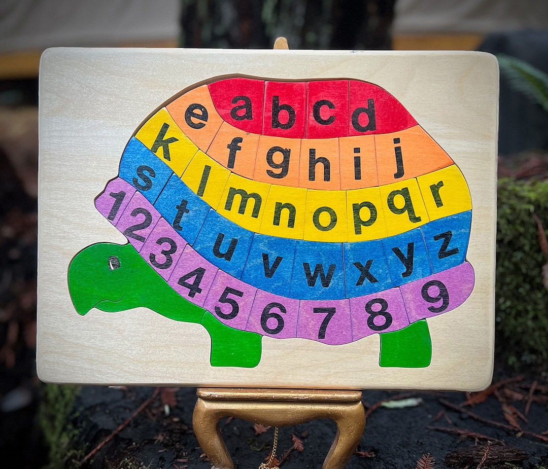 ABC Turtle Wood Puzzle in Primary Colors Makes a Fun and Educational ...