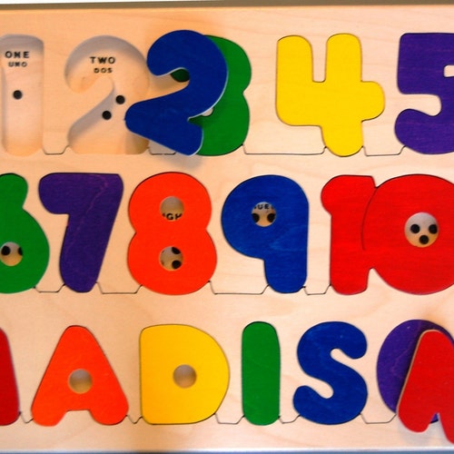 Bilingual Wooden NAME and NUMBERS Puzzle a Memorable - Etsy