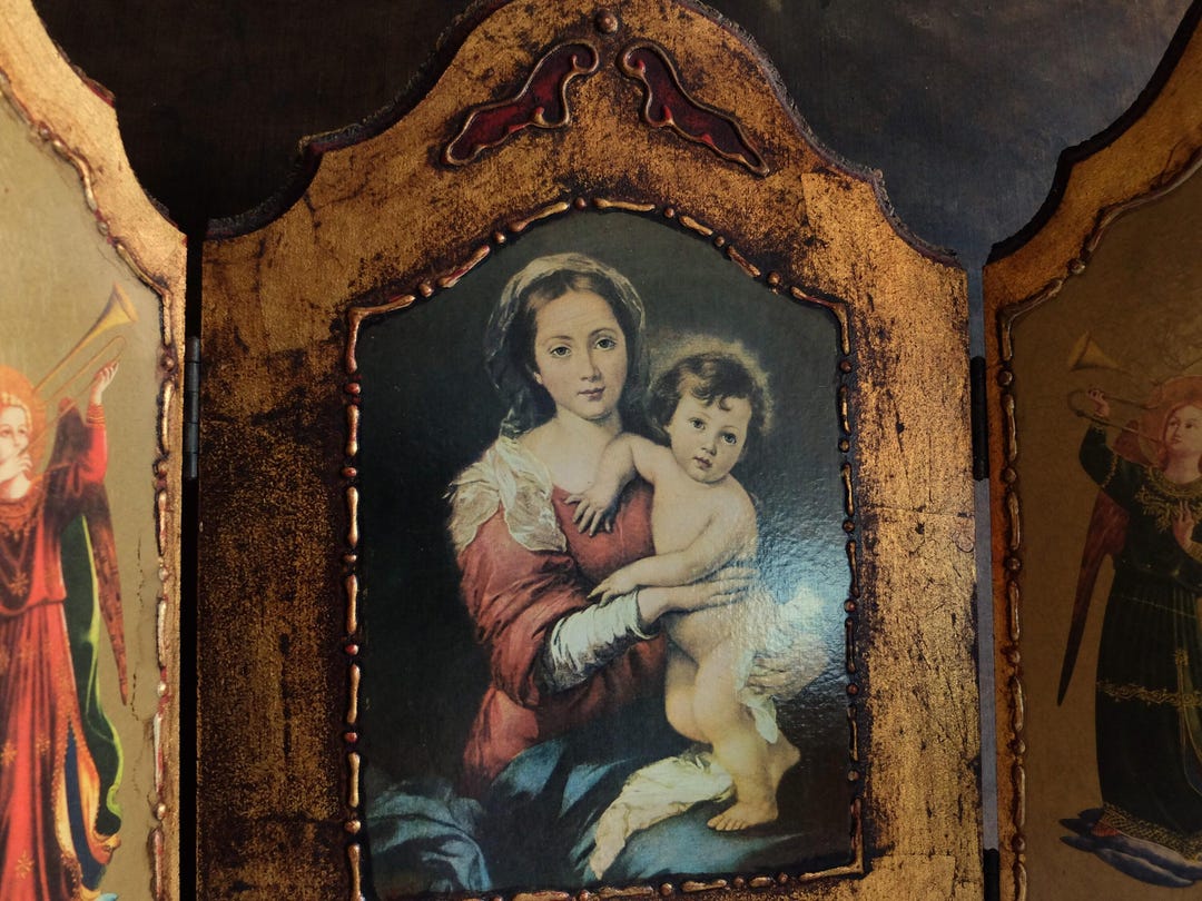 Antique Wooden Triptych/ Stunning Antique Large Wooden Catholic ...