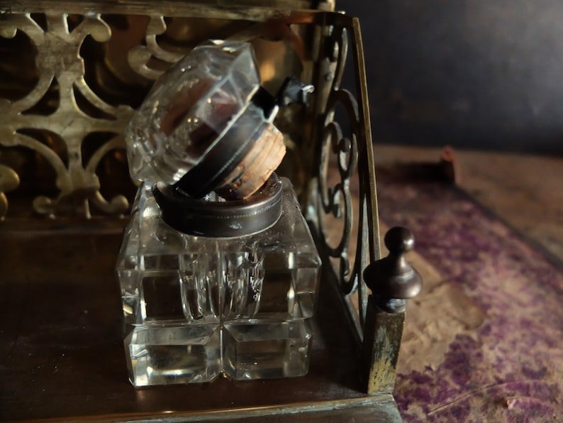 Antique Double Inkwell Stand/ Letter Holder Desk Organizer/ Solid ...