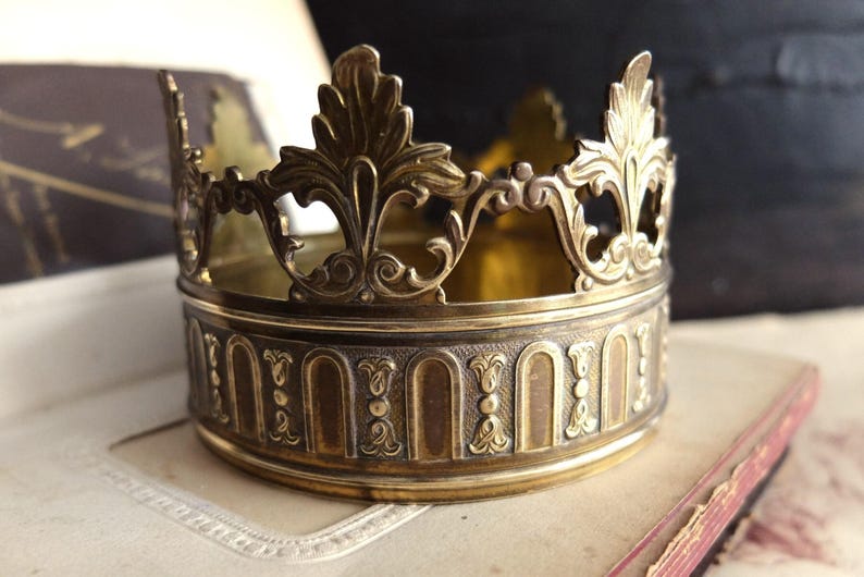 Antique Bronze Crown/ Solid Gilded Crown/ Flower De Lys/ Spanish ...