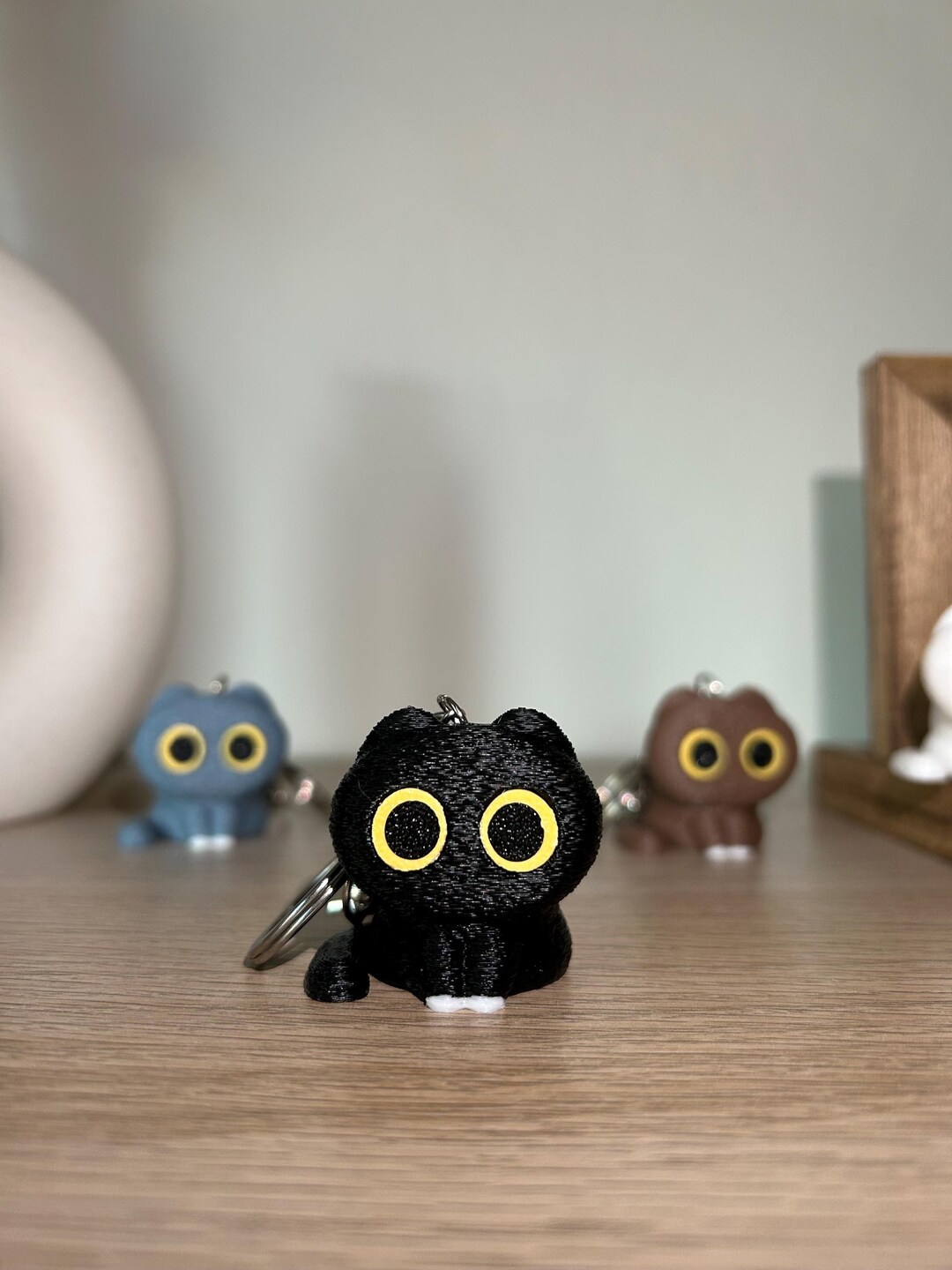 Cute Big Eye Cat Keychain - 3D Printed Cat Keychain Gift - Kawaii Cat ...