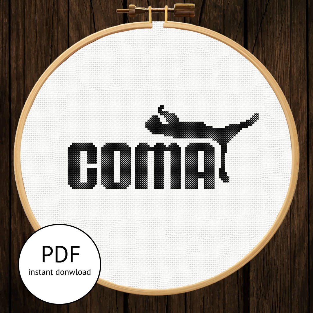 Cross Stitch Pattern, Coma PUMA Funny Logo, Pattern Set PDF, Instant ...