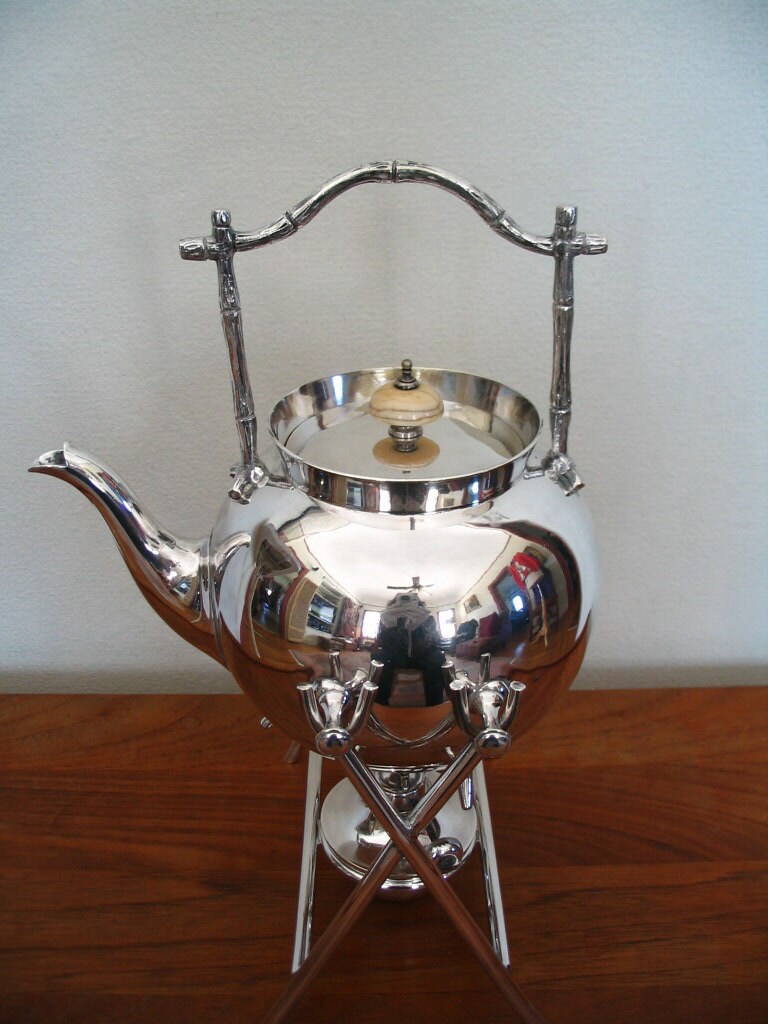 Silverplated Bamboo Handle Tea Pot With Swivel Stand - Etsy