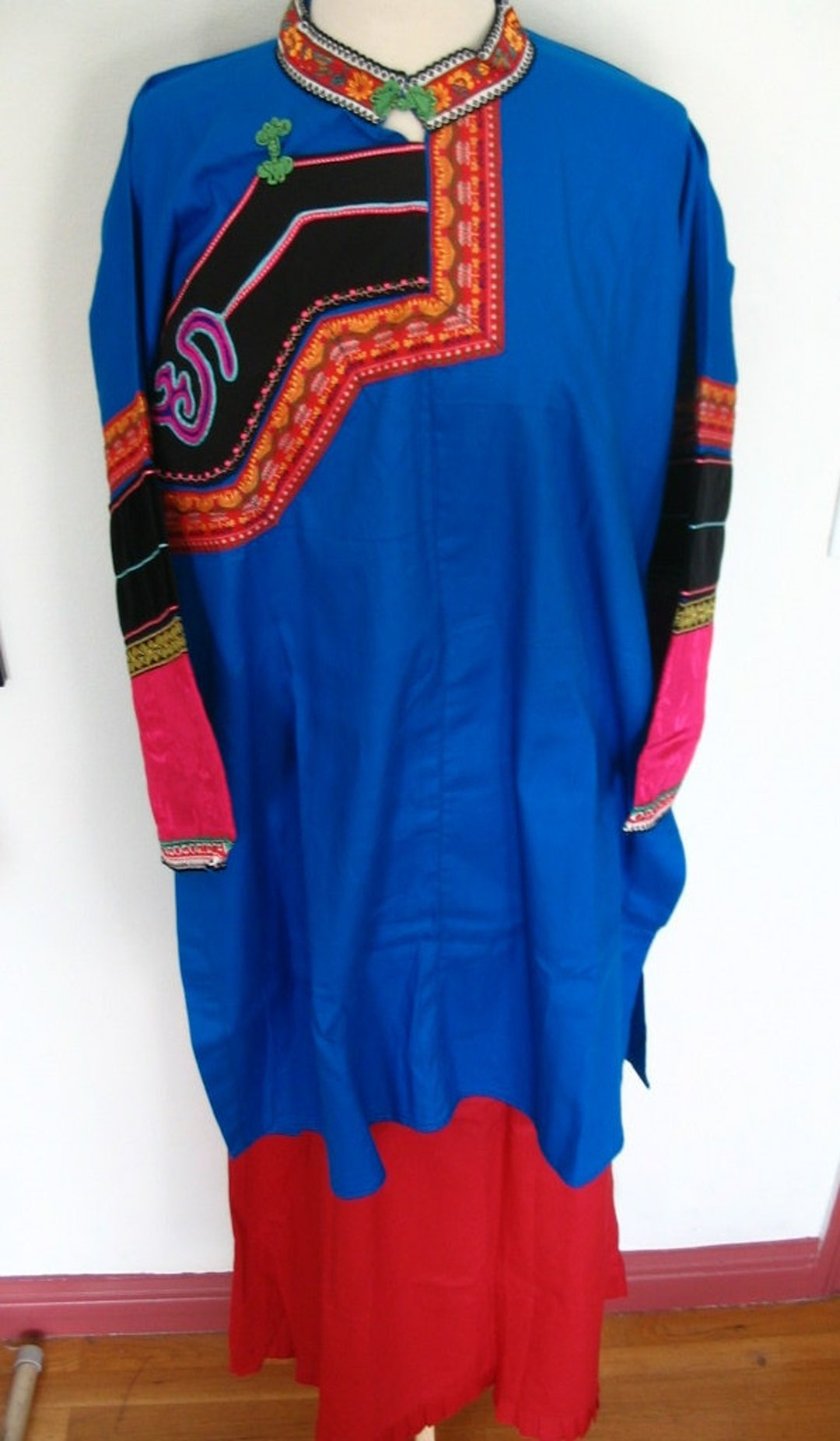 Cobalt Blue Embroidered Ribbon Trim East Asian Tunic & Skirt Set Size L ...