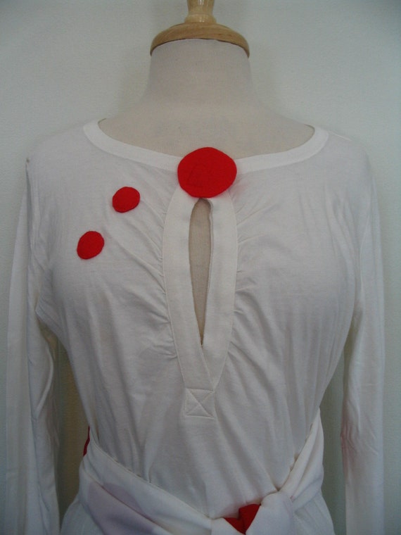 Sara Moe "Pierrot" Felt Polka Dot White Cotton Long S… - Gem